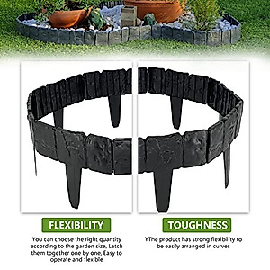 Garden Edging Border, Garden Landscape Edging Borders for Flower Bed, Black Stone Effect Plastic Lawn Edging Fencing | No Dig Landscape Edging | 20 Pcs | 16 Ft | (Black)