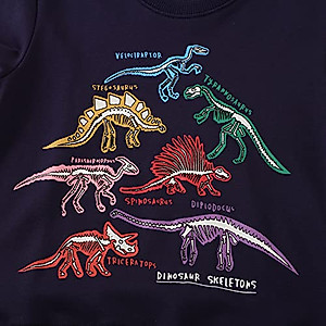 Toddler Boy Dinosaur Halloween Sweatshirts Dino Skeleton Glowing Shirts Long Sleeve T-Rex Bones Graphic Pullover Tops for Kids 3t/8154