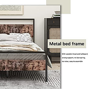 alazyhome Modern Industrial Full Size Bed Frame Metal Platform with Rustic Wooden Headboard and Footboard, No Box Spring Needed, Noise Free, Easy Assembly Black