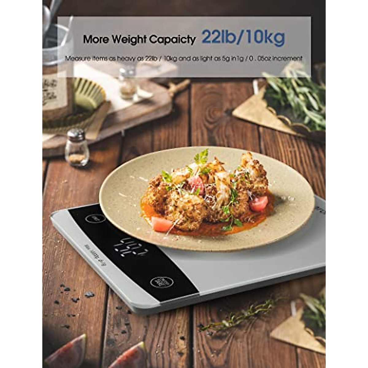 Searon Food Kitchen Scale Digital - Ounces and Grams Ml Lb,10Kg/22Lb Capacity for Weight Loss, Baking, Cooking, Keto and Meal Prep, Tempered Glass Panel - 7.9 X 6.3 X 0.6 Inches