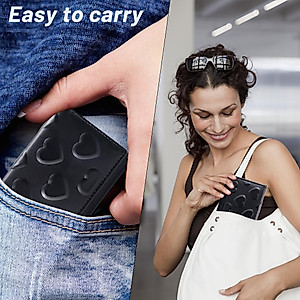 Sminra Womens Wallet Small Trifold Slim Leather Cute Wallet Cash Pocket with Heart chain Coin Purse ID Window Card Holder for Girls and Ladies (Black)