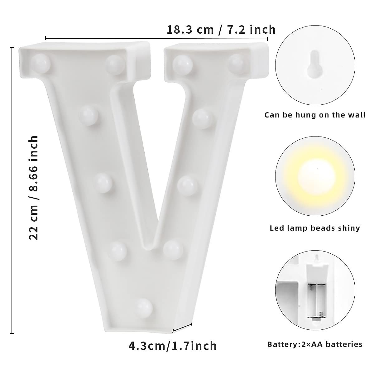 Laerjin Light Up Letters, Marquee Letters with Lights, Decorative Led Light Up Number, Light Up Number Sign for Night Light Wedding Birthday Party Christmas Home Bar - Letter Lights-V