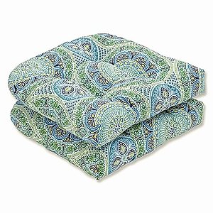 Pillow Perfect Outdoor/Indoor Delancey Lagoon Tufted Seat Cushions (Round Back), 2 Count (Pack of 1), Blue