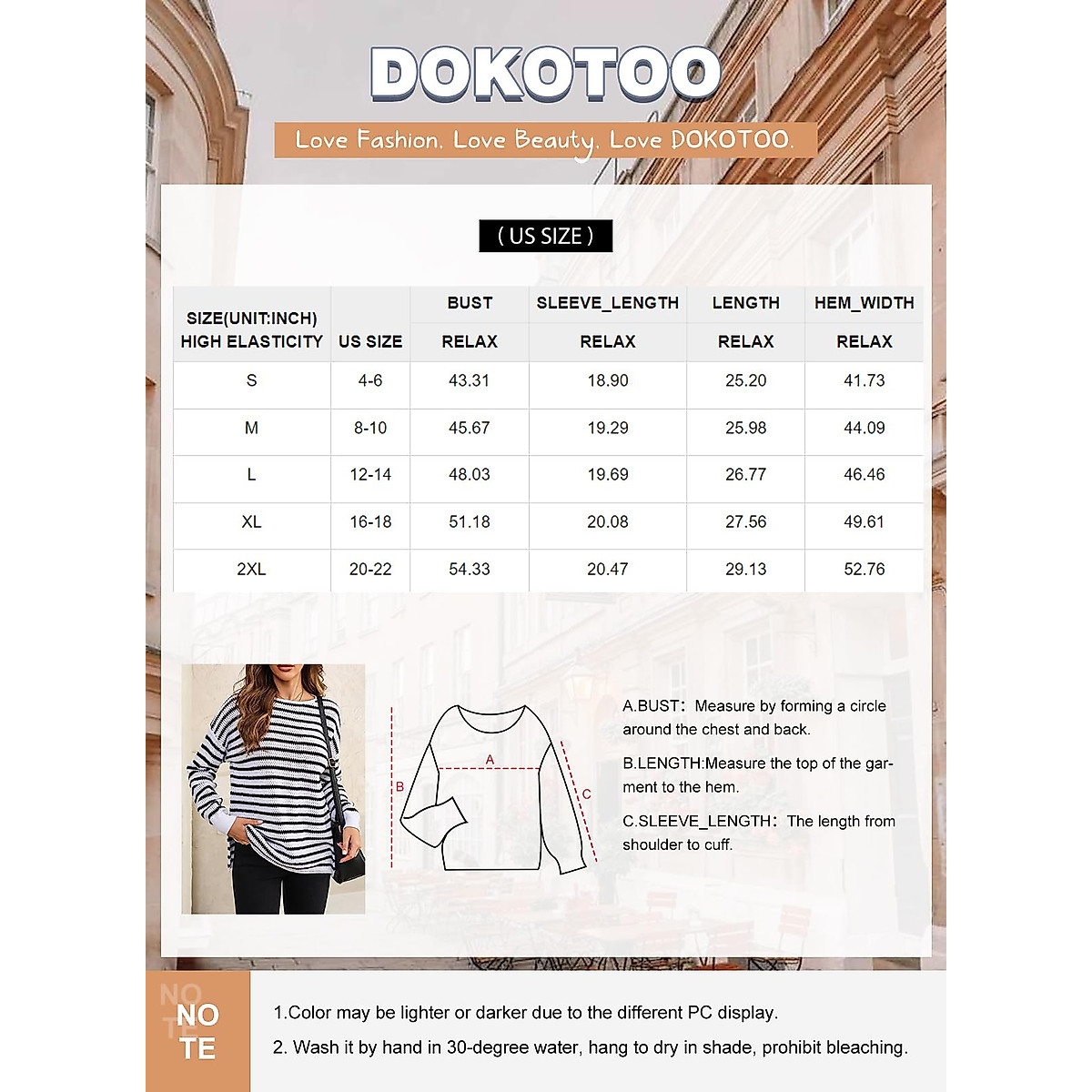 Dokotoo Oversized Crewneck Sweaters for Women 2024 Fall Winter Fashion Color Block Long Sleeve Striped Side Split Sweater Casual Comfy Chunky Knit Pullover Sweaters Tops White Large