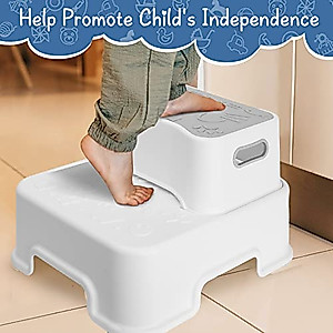 2 Step Stool for Kids and Toddler,Anti-Slip Sturdy Bathroom Toilet Step Stools,Double up Step Stool with Soft Grips,for Potty Training,Sink,Kitchen(White)