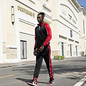 TOLOER Men's Tracksuit Set Sweatshirt Jogger Sweatpants Solid Patchwork Warm Sports Suit Black Medium