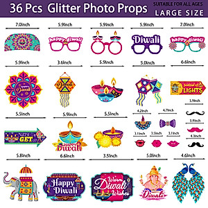 36Pcs Diwali Decorations Happy Diwali Photo Booth Props, Diwali Decorations for Home Diwali Party Photo Booth, India Festival of Lights Diwali Props, Photo Booth Diwali for India Festival