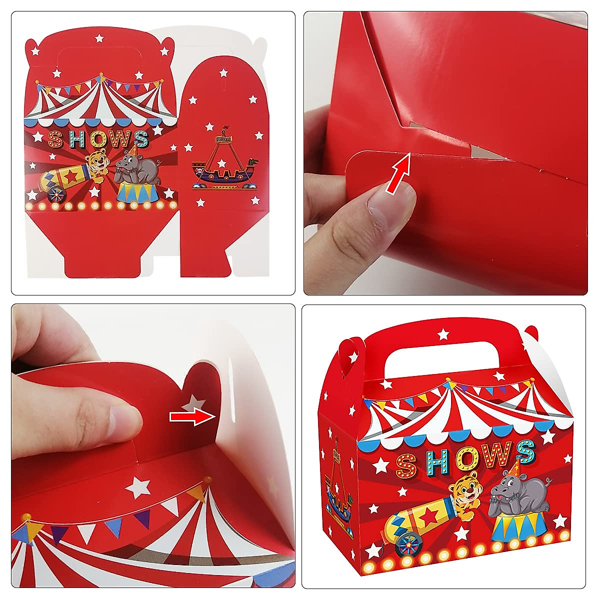 Cieovo 24 Pack Circus Carnival Party Cardboard Treat Box Circus Theme Party Favor Boxes Party Goody Bags Treat Boxes for Kids Birthday Baby Shower Carnival Carnival Party Decorations Supplies