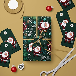 LeZakaa Christmas Wrapping Paper Roll - Santa Claus in Dark Green for Christmas Holiday, Party - 17 inches x 32.8 Feet (46.45 sq.ft.)
