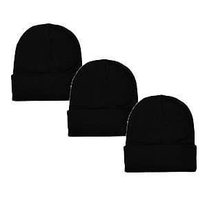 Gelante Unisex Beanie Cap Knitted Warm Solid Color 2040A-Black-3PC