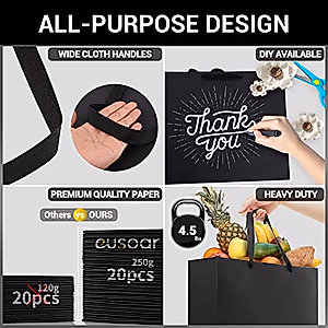 EUSOAR Black Shopping Bags with Handles, 20 Pack 8.6" x3.9" x7" Mini Kraft Paper Gift Wrap Bags with Handles, for Business, Grocery, Boutique, Retail, Wedding, Party Favors, Birthdays