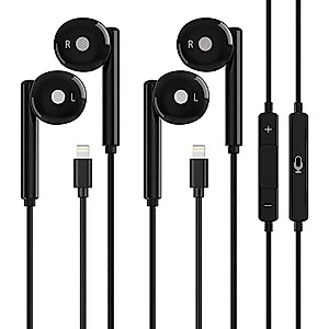 [MFi Certified] 2Pack Earbuds iPhone Earphones Wired Headphones Noise Isolating Stereo Bass with Built-in Microphone and Volume Control Compatible with iPhone 14 13 12 11 Pro Max Mini Plus SE X XS 8
