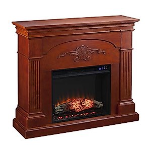 SEI Furniture Sicilian Harvest Traditional Style Electric Fireplace, New Mahogany