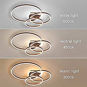 Kaiyuan Modern LED Ceiling Light with Remote,Dimmable Flush Mount LED Ceiling Light,3 Circle Close to Ceiling Light,Bedroom Dining Room Kitchen Living Room Light Fixture Wall Lamps Sconces,Brown
