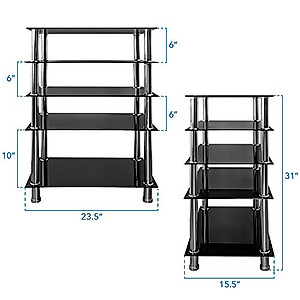 Mount-It! Tempered Glass AV Component Media Stand, Audio Tower and Media Center with 5 Shelves, 220 Lbs Total Capacity, Black Shelves Chrome Legs (MI-8671)