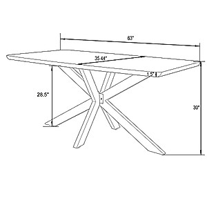LeisureMod Ravenna 63" Rectangular Wood Dining Table with Geometric Base (Grey)