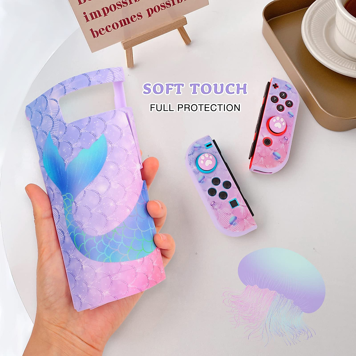 homicozy Purple Mermaid Hard Carrying Case for Nintendo Switch,Soft TPU Protective Case Cover with Portable Travel Case Compatible with Nintendo Switch for Girls