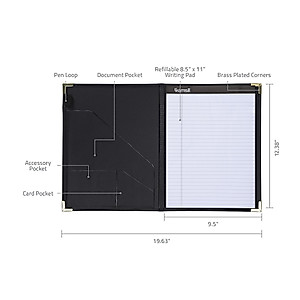 Samsill Classic Business Padfolio, Executive Portfolio, Black Faux Leather, Brass Corners, Resume Document Organizer, Holds 8.5 x 11” Writing Pad, Pen Loop