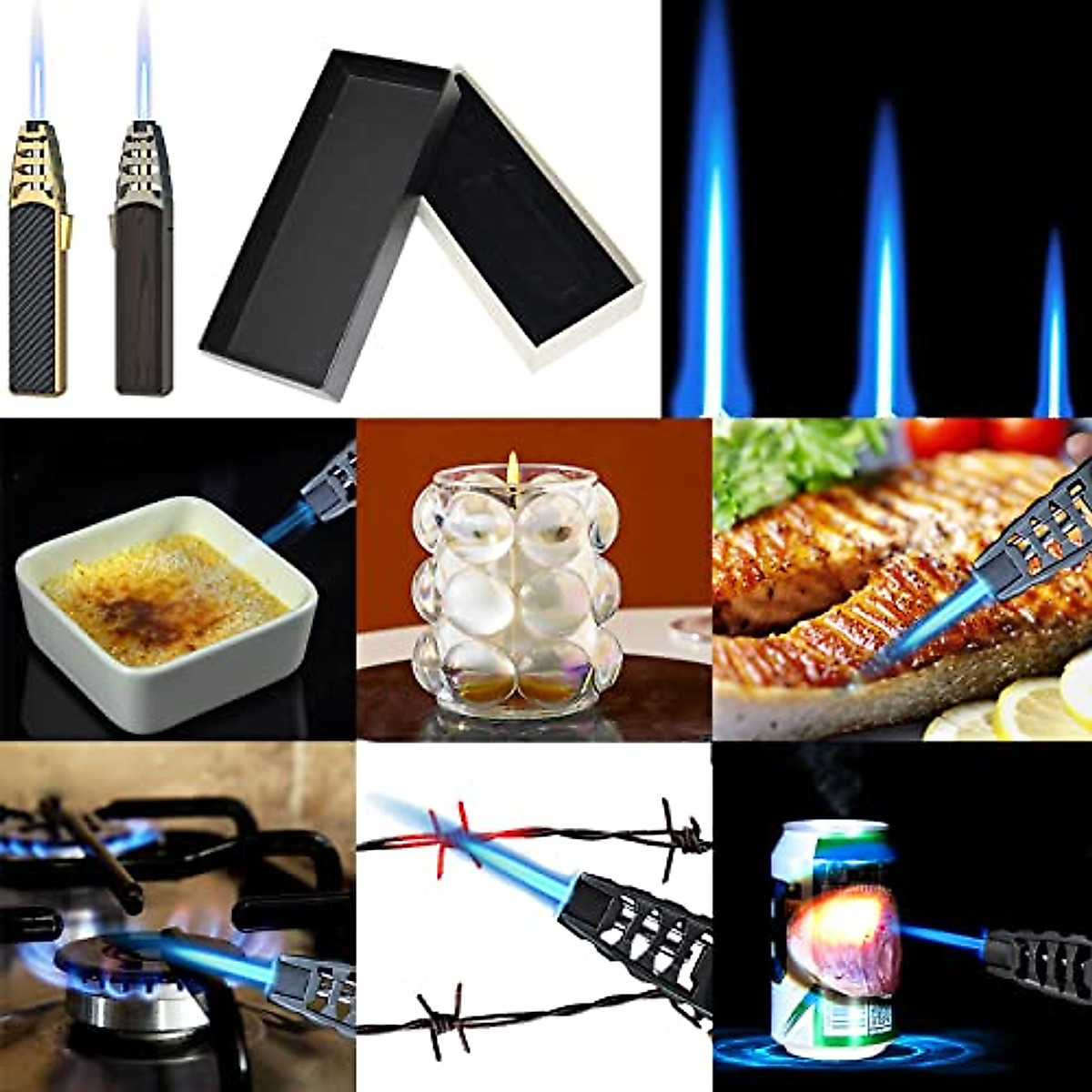 Jnfire Butane Torch Lighter Refillable Windproof Single Jet Torch Lighters Adjustable Flame with Gift Box for Kitchen Dining, BBQ Camping Hiking Without Butane-Black Gold Color