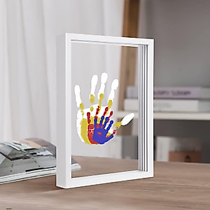 CHERRY CHEERS Family Handprint Kit, DIY Craft Keepsake Wooden Frame, Endless Gift Set, Non-Toxic Paints, Transparent Sheets (White)