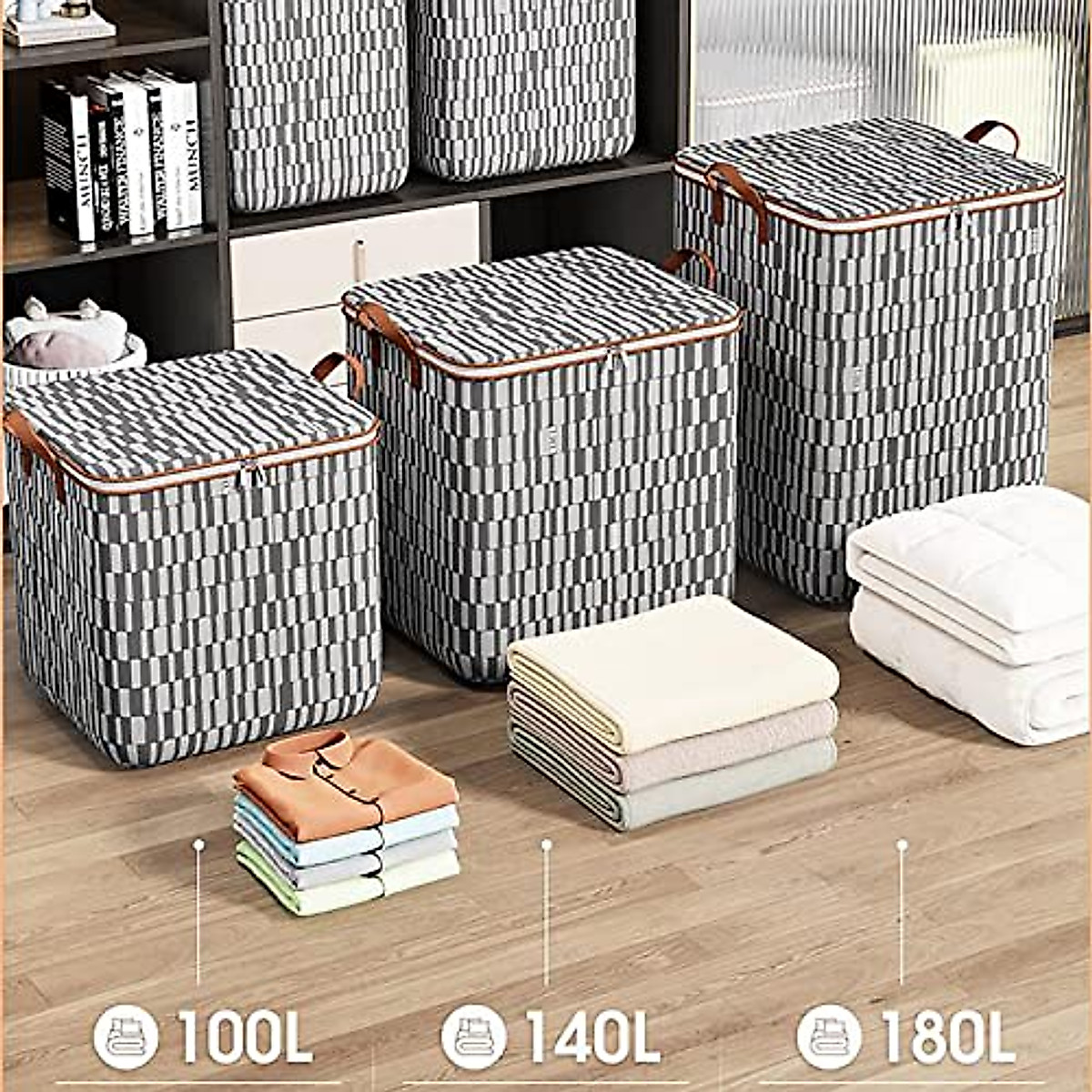 3PC Large Capacity Folding Clothes Storage Bag - Portable Clothes Storage Bag with Reinforced Handle Zipper, for Home Comforters Pillow Blanket Bedding Quilt,3 Sizes (3 Pack)