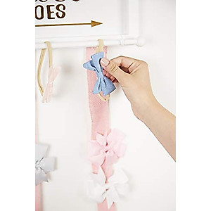 SoCal Buttercup White Hair Bow Holder Organizer for Girls, Pink Burlap Ribbons, Headband, Hair Tie, Bow Organizers, Hair Accessories Storage Display, Toddler Baby Shower