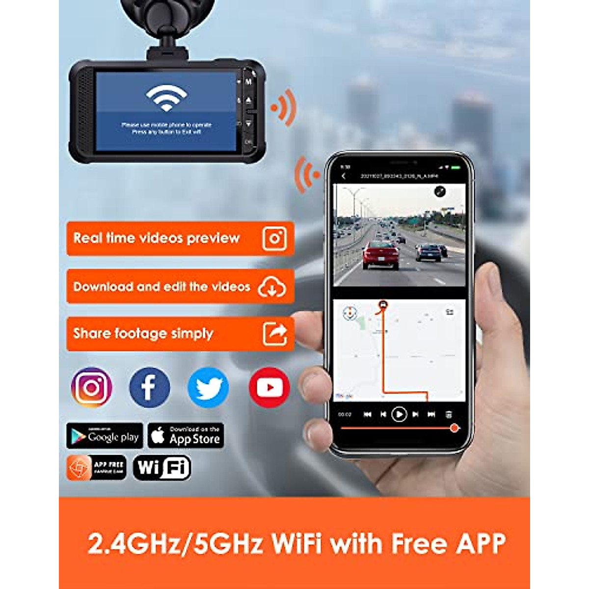 Vantrue X4S Duo Dash Cam+Harewire Kit+GPS Mount