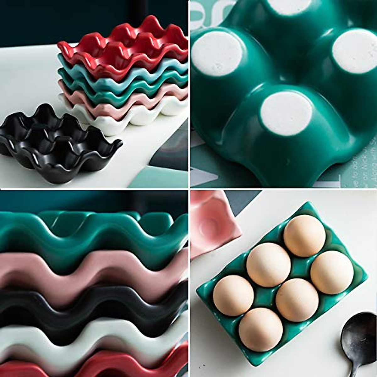 Airmoon 6 Cups Egg Tray Serveware, Eggs Dispenser, Egg Holder Set Kitchen Restaurant Fridge Storage Decorative Accessory (Green)