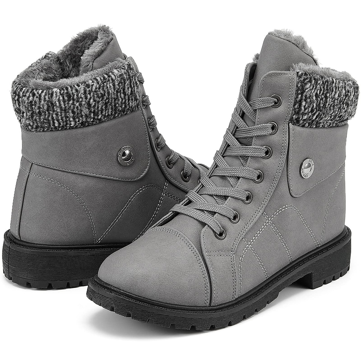 yageyan Womens Winter Snow Boots Warm Fur Lined Winter Water-resistan Ankle Booties Zipper Anti-Slip Combat Boots(Grey7)
