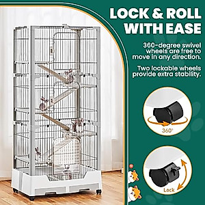 Yaheetech Rolling Small Animal Cage 6 Level Rabbit Cage with Open Top & Pull-Out Tray for Bunnies, Guinea Pigs, Ferrets and Chinchillas