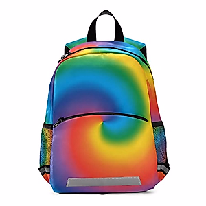 ALAZA Rainbow Tie Dye Swirl Spiral Kids Toddler Backpack Purse for Girls Boys Kindergarten Preschool School Bag w/Chest Clip Leash Reflective Strip