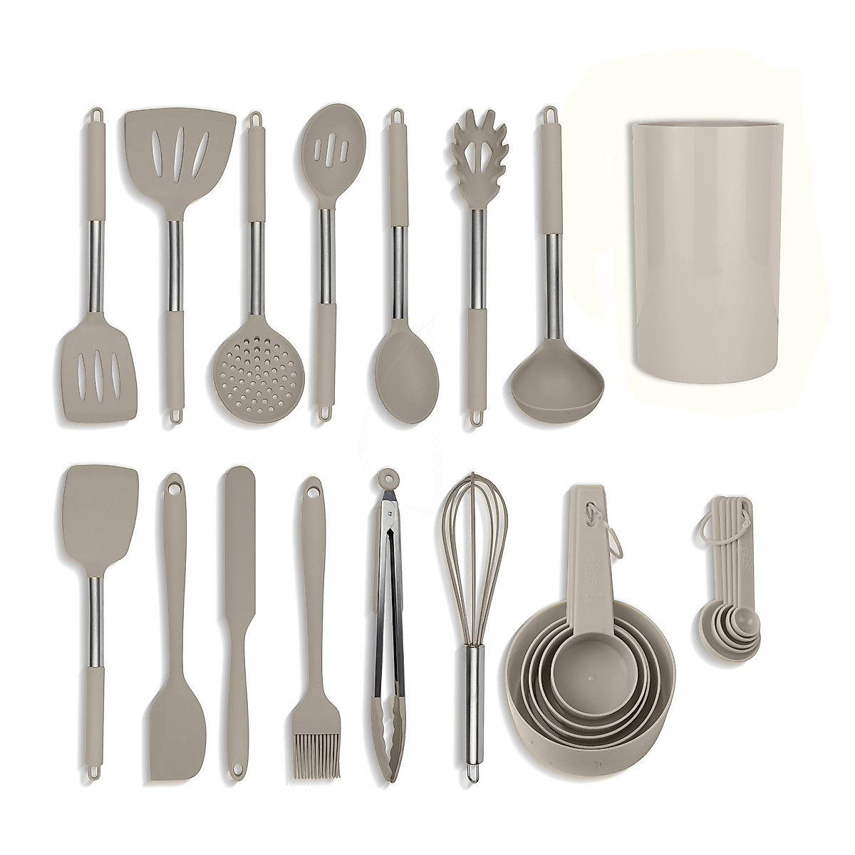 Silicone Kitchen Utensils Set - Culinary Couture 24-Pieces Khaki Silicone Cooking Utensils Set for Nonstick Cookware - Silicone Spatulas Set, Stainless Steel Handle & Other Kitchen accessories