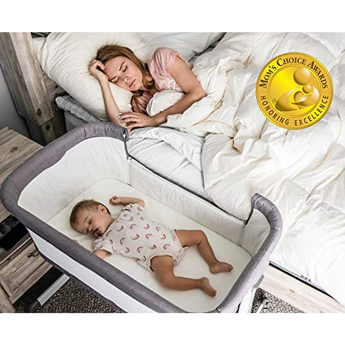 Papablic 2-in-1 Bonni Baby Bassinet & Bedside Sleeper, Grey