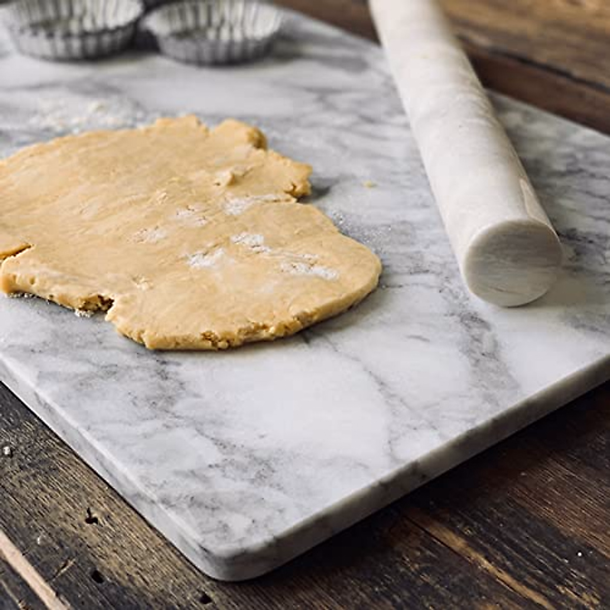 Diflart Natural Marble Pastry White Cheese And Cutting Serving Board with Non-Slip Feet 16x20 Inch Carrara Bianco Christmas | Thanksgiving Gift