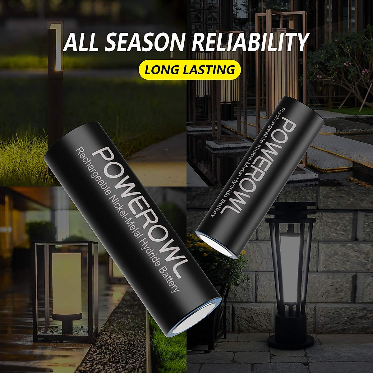 POWEROWL Solar Rechargeable AA Batteries 2800mAh, Wide Temperature Range Battery, Excellent Performance for Solar Garden Lights, Battery String Lights, Outdoor Devices - Recharge Universal (12 Count)