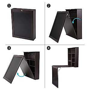 JAXPETY Wall Mounted Space-Saving Desk, Fold Out Computer Laptop Desk with Storage Bookcase & Chalkboard, Convertible Writing Desk for Home Office, Brown