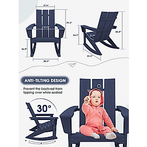 KINGYES Modern Rocking Adirondack Chair, Outdoor Rocking Chair for Patio, Garden, Backyard- Blue