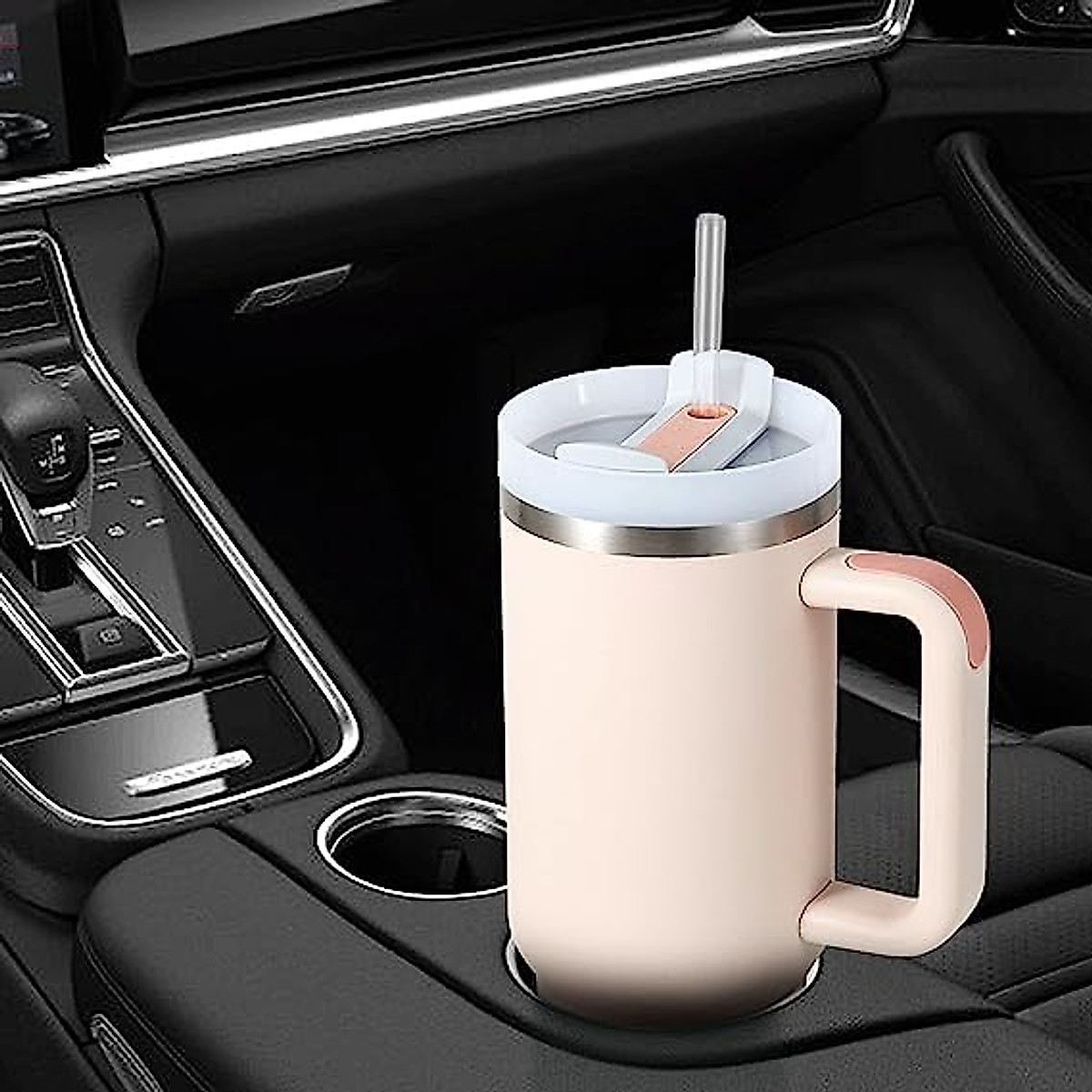 RaepperHan 40oz Car Travel Mug With Handle And Straw Lid | Stainless Steel Insulated Mug | Hot & Cold Drink Mug, Fitness & Sports Mug (White),RZSB01