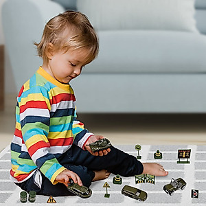 ArtCreativity Diecast Military Playset for Kids, 15-Piece Set with Army Trucks, Signs, Gas Cans and More, Imagination-Sparking Army Toys for Boys and Girls, Durable Army Truck Playset