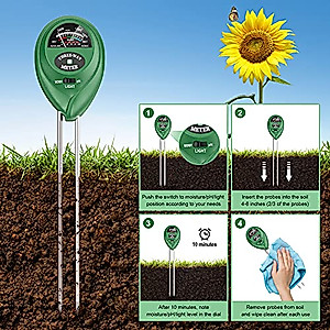 Atree Soil pH Meter, 3-in-1 Soil Tester Kits with Moisture,Light and PH Test for Garden, Farm, Lawn, Indoor & Outdoor (No Battery Needed)