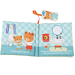 Teddy Bear Baby Book Toy Cloth Crinkle Books for Babies Infant Toddler, Chewing Toys 0-6-12 Months Activity Soft Mirror Toy Books for Baby Boy Girl Christmas Gifts Baby Shower 1-2-3 Years Old-Morning