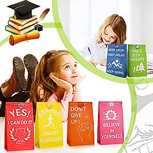 30 Pcs Motivational Party Favor Bags, Inspirational Quote Small Gift Bags, 6 Solid Colored Small Paper Bags, Candy Goodie Paper Treat Bags for Kids Birthday Baby Shower, 9.45 x 5.12 x 3.15 Inches