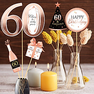 Konsait Rose Gold 60th Birthday Centerpiece Sticks-60th Birthday Table Toppers -Birthday Party Decorations Accessories-60 Fabulous -Bday Party Cheers to 60 Years Birthday Party Favor Supplies