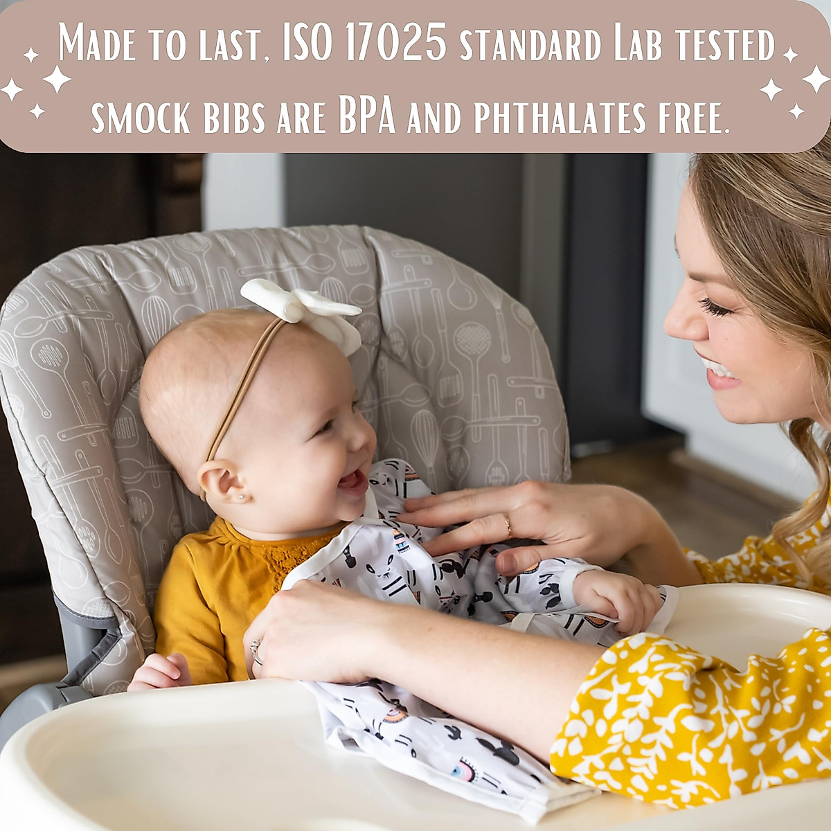 BABYBOET Splat Mat for Baby – Under High Chair Floor Mat Protects Wood, Vinyl and Carpet from Spills – Waterproof 4 Layer Baby Mat Bundle with Waterproof Matching Smock (51” x 51”)