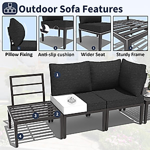 Rwnnad Patio Furniture Set,14 Pieces Modern Outdoor Conversation Set, Outdoor Metal Sectional Sofa with Thick Cushion and Coffee Table, Dark Grey