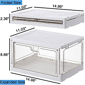 Stackable Plastic Shoe Box with Lid, Portable Storage Cabinet with Top and Side Openings as Home Kitchen Supplies Organizer, Travel Camping Trunk Car Organizer and Toy Container--Easy to Install