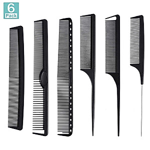 6 Pieces Carbon Fiber Hair Combs Set, General Styling Grooming Comb, Anti Static Heat Resistant Hairdressing Comb, Fine and Wide Tooth Hair Barber Comb, Rat Tail Comb