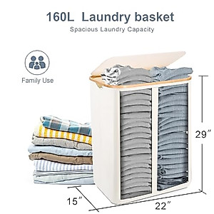 Laundry Hamper 2 Section, 160L Extra Large Laundry Basket with Lid, Double Hampers with 2 Removable Bags for Bathroom, Bedroom, Home, Toy Organizer, Beige