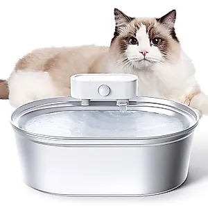 uahpet Cat Water Fountain Stainless Steel, 67oz/2L Wireless Pet Fountain, Battery Operated Dog Water Dispenser, Ultra Quiet for Cats, Dogs with 3pcs Filters