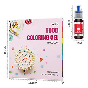 Food Coloring Cake Decorating Set - Jelife 10 Gel Based Flavorless Edible Food Dye Vibrant Concentrated Neon Icing Colors for Kids Baking Macaron Frosting Fondant Cookie (6ml/Bottles)